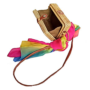 Zinuo Exquisite Straw Bag Women Rattan Woven Shoulder Handbag Summer Beach Crossbody Bag (Square)