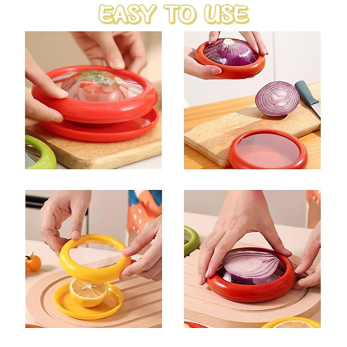 YJWZWE Reusable Fruit and Vegetable Storage Containers Lemon Keeper Tomato Holder Silicone Food Savers Fresh Stretch Pod for Fridge 2 Pack