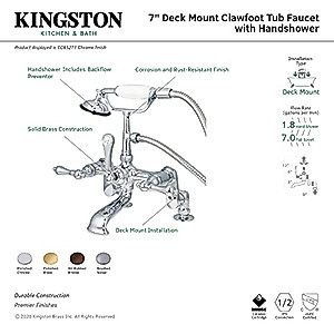 Kingston Brass CC651T8 Vintage Clawfoot Tub Faucet, 4-Inch to 13-Inch Adjustable Center, Brushed Nickel