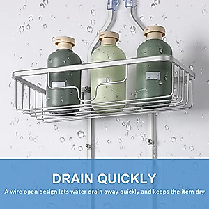 Shower Caddy Over Shower Head, Hanging Shower Caddy, Rustproof Shower Organizer with Hooks for Razor/Sponge, Over The Shower Head Caddy with Soap Basket (Silver))