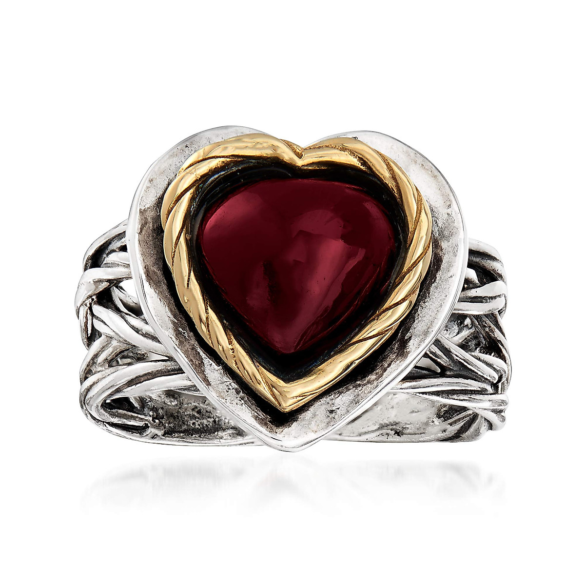 Ross-Simons 4.00 Carat Garnet Heart Ring in Sterling Silver and 14kt Yellow Gold. Size 9