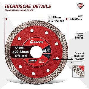 EZARC 4-1/2 inch Super Thin Diamond Blade, Diamond Saw Blades for Angle Grinder, 4.5" Tile Blade for Smooth Cutting Porcelain Ceramic Granite Marble Tile (2-Pack)