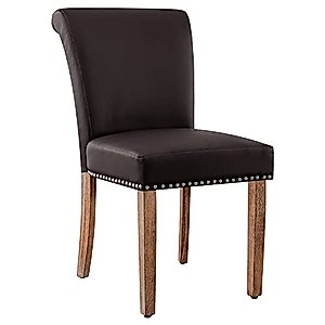 subrtex Dining Set Parsons Chairs, Large Set of 2, Leather/Brown