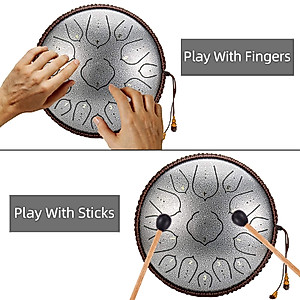 15 Notes Steel Tongue Drum, 14 Inch Harmonic Handpan Drum Percussion Instrument with Mallets Travel Bag for Meditation,Women's Yoga Steel Tongue Drum (WHITE)