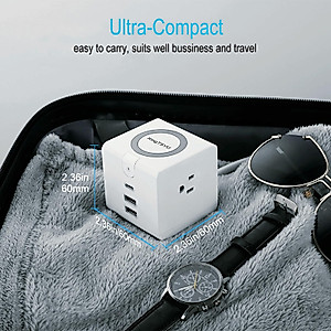 Power Strip with USB C Ports, KingTSYU Travel Surge Protector Tower Extension Cord with PD 20W/2USB A/2AC Outlets/Phone Wireless Charger,Fast Charging Power Delivery for Dorm Home Office