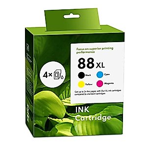 88XL Black, Cyan, Magenta, Yellow Ink Cartridge (4-Pack) | Replacement for HP 88XL Ink Cartridges Works with Pro K5400, K550, K8600, L7580, L7590, L7680, L7780 | C9396AN C9391AN C9392AN C9393AN
