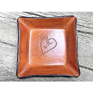 3rd Anniversary Leather Tray. Distressed Leather Valet with Heart.