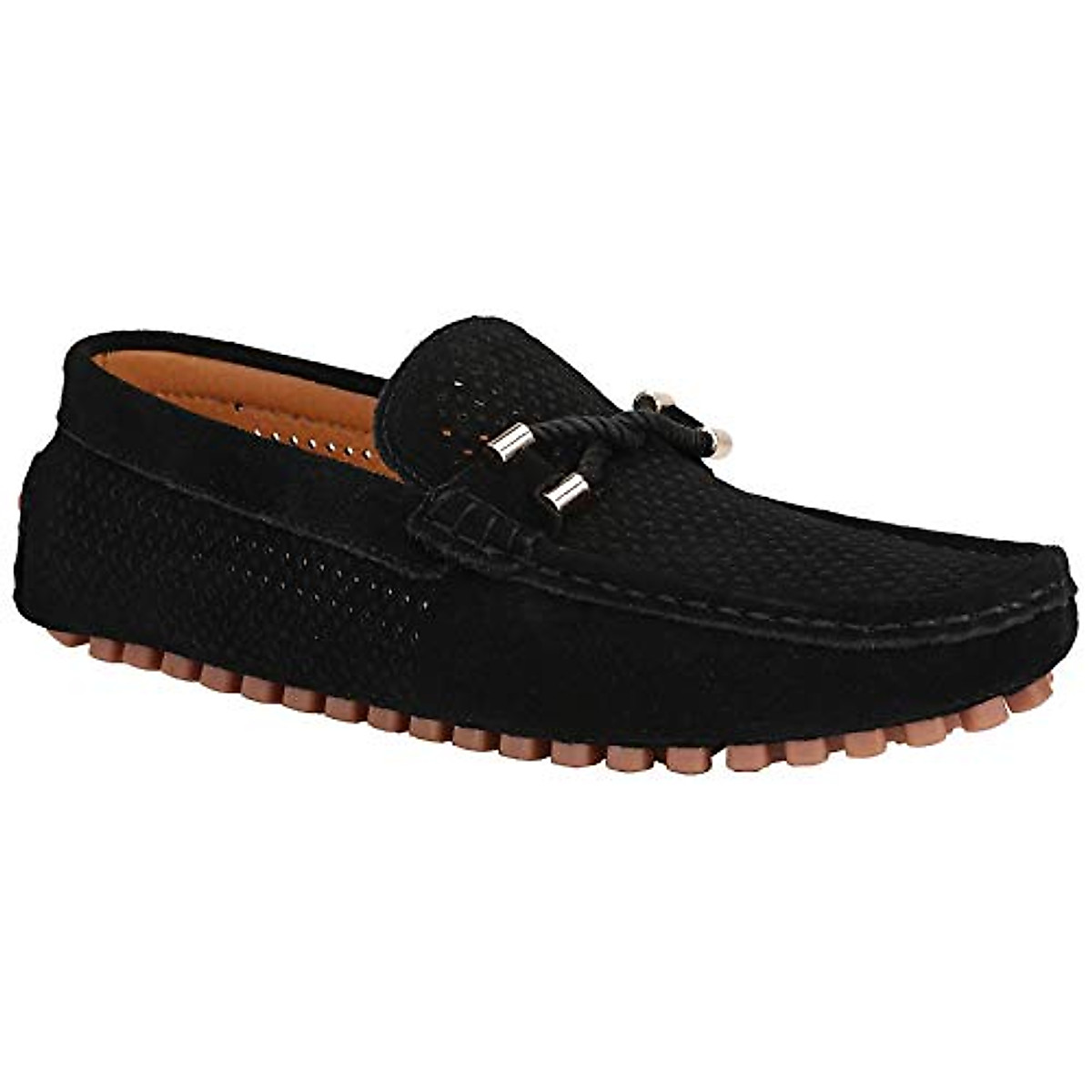 JIONS Mens Loafers Slip On Driving Hollow Out Suede Moccasins Flats Boat Shoes Slip-ons Driver C- Black 10.5 D(M) US/CN 45