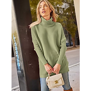 LILLUSORY Oversized Turtleneck Pullover Sweaters Womens 2024 Long Tunic Sweater Winter Trendy Casual Poncho Cowl Neck Cute Tops Dress Fall Fashion Clothes Outfits Clothing Light Green