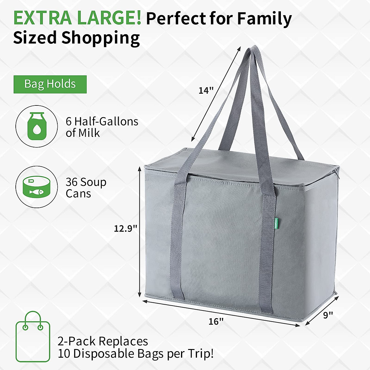 GOPORT 4pcs Insulated Reusable Grocery Shopping Bags, Heavy Duty Large Tote Bag Set with Extra Long Handles Thermal Lining Grocery Bags