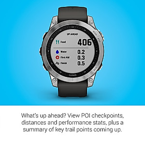 Garmin fenix 7, adventure smartwatch, rugged outdoor watch with GPS, touchscreen, health and wellness features, silver with graphite band - 010-02540-00