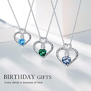 Forever Love Heart Pendant Necklace, 925 Sterling Silver Heart Birthstone Jewelry Necklace for Women Anniversary Valentines Day Gifts for Her Mothers Day Christmas Birthday Gifts for Mom Wife