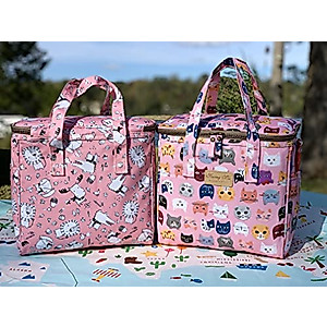 Kwang Min Pink Cat Faces Insulated Lunch Bag for Women Reusable Lunch Box for Adult,Large Bento Cooler for Office Picnic Beach Party,Premium Fabric,WaterProof,Pink Gift Pink Cat)