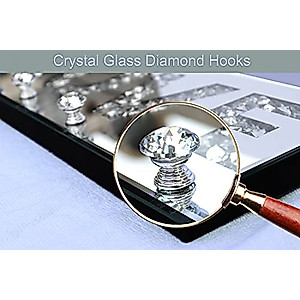 Crush Diamond Mirrored Love Letter Plaque Sign for Wall Decor, Crystal Clear Hooks Key Holder Key Hanger, Silver Mirror Decoration Wall Art, Wall Mounted Home Decor 15"×5.9"×1.6"