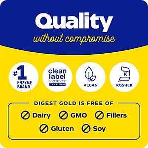 Enzymedica Digest Gold + ATPro, Maximum Strength Enzyme Formula, Prevents Bloating and Gas, 14 Key Enzymes Including Amylase, Protease, Lipase and Lactase, 240 Capsules