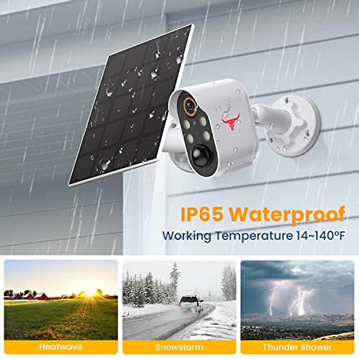 EKEN Solar Security Camera Wireless 1080P Surveillance Outdoor WiFi Bullet cam with 4 Spotlights, Color Night Vision, 2-Way Audio, PIR Motion Detection, Cloud Storage, Smart AI Human Detection