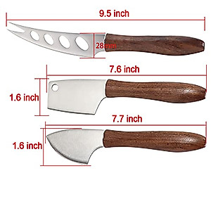 LGUIY Cheese Knives,Cheese Knife Set,3-Piece Long Handle Multi-Use Cheese Knife Tools,Premium Stainless Steel,Wooden Handle Cheese Knives