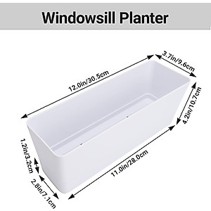 GREANER Flower Boxes, 3 Pack 12x3.8 Inch Rectangle Window Boxes, Herb Planters with Tray, Indoor Succulent Cactus Flowers Plastic Drawable Pot for Windowsill, Garden, Balcony, Office Outdoor (White)