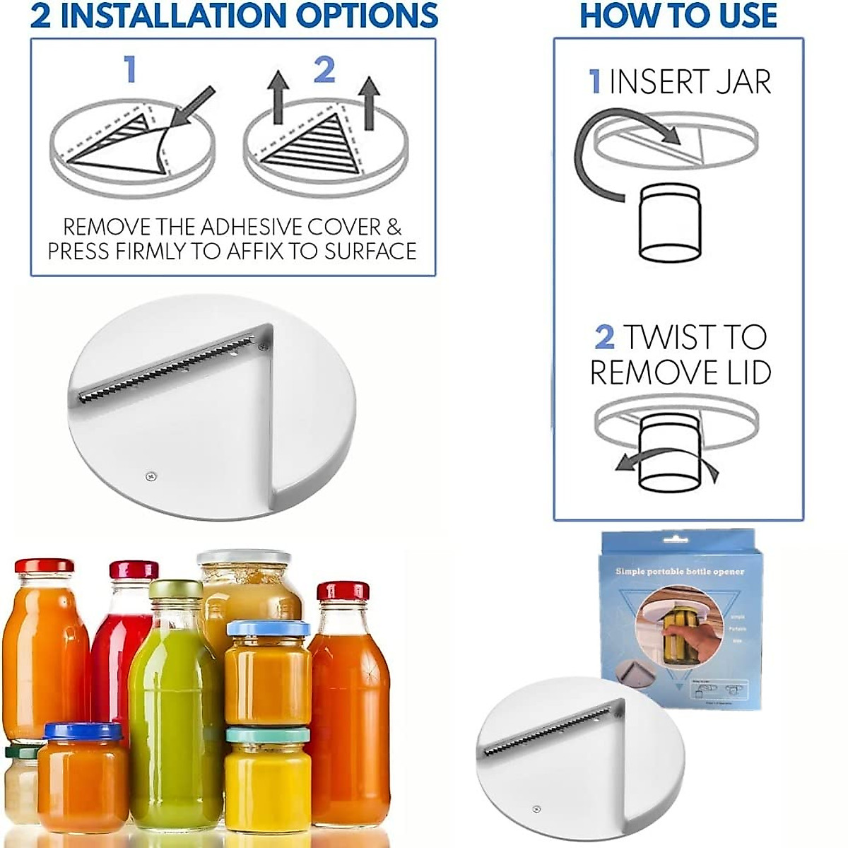 Sadis Jar Opener | Original Under Cabinet Bottle Opener & Jar Lid, Jar Opener for Weak Hands & Seniors with Arthritis - Open Any Size Jar & Can – Kitchen Gadgets Must Have, White, (generic)