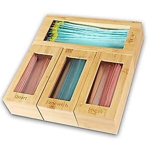 Bag Storage Organizer for Kitchen Drawer, Bambo Food Storage Bags Organizer Holder, Compatible with Quart, Sandwich and Ziplock Gallon, Snack Variety Size Bag (4 Pack)