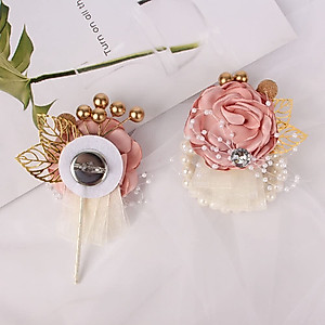 WANLIAN Rose Wrist Corsage Wristlet Band Bracelet Boutonniere,Wrist Corsage Hand Flowers Decor for Wedding Bridal Prom Party Accessories (Pink)