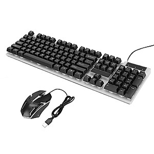 Hilitand Backlit Gaming Keyboard and Mouse Combo, USB Wired Computer Keyboard Mouse Game Set, 104 Keys, 7 Colors Breathing Light Keyboard Mouse for PC/Laptop(Black)