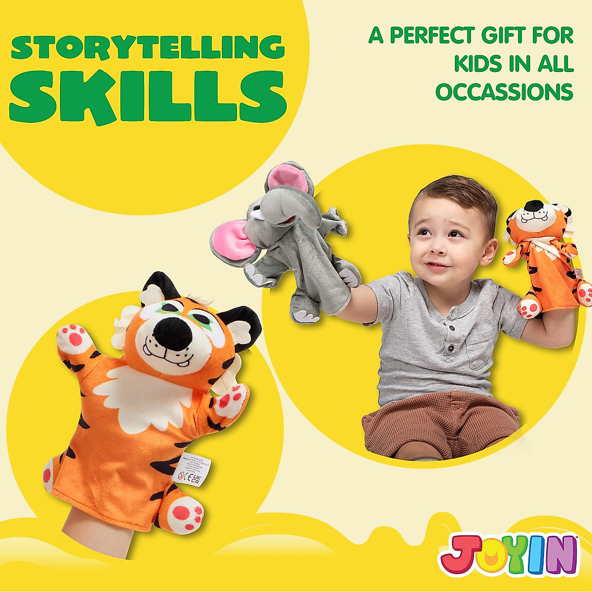 JOYIN 6Pcs Kids Hand Puppet Set, Toddler Animal Plush Toy Includes Elephant, Unicorn, Puppy, Pig, Tiger and Cow for Boys Girls Show Theater, Birthday Party Gifts, Easter Basket Stuffers