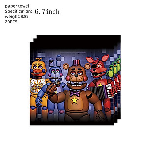 42pcs/set Theme Birthday Five Nights Freddy Party Supplies Banners, 20 Plates, 20 Napkins, and 1 Tablecover for Birthday Party Decorations for Boys and Girls Baby Shower