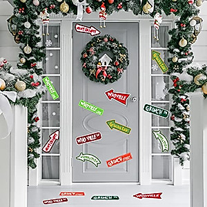 Grinch Christmas Decorations, 16PCS Welcome to Whoville Christmas Stickers Waterproof for Christmas Furry Grinch's Lair Themed Party Wall,Door,Windows, Floor
