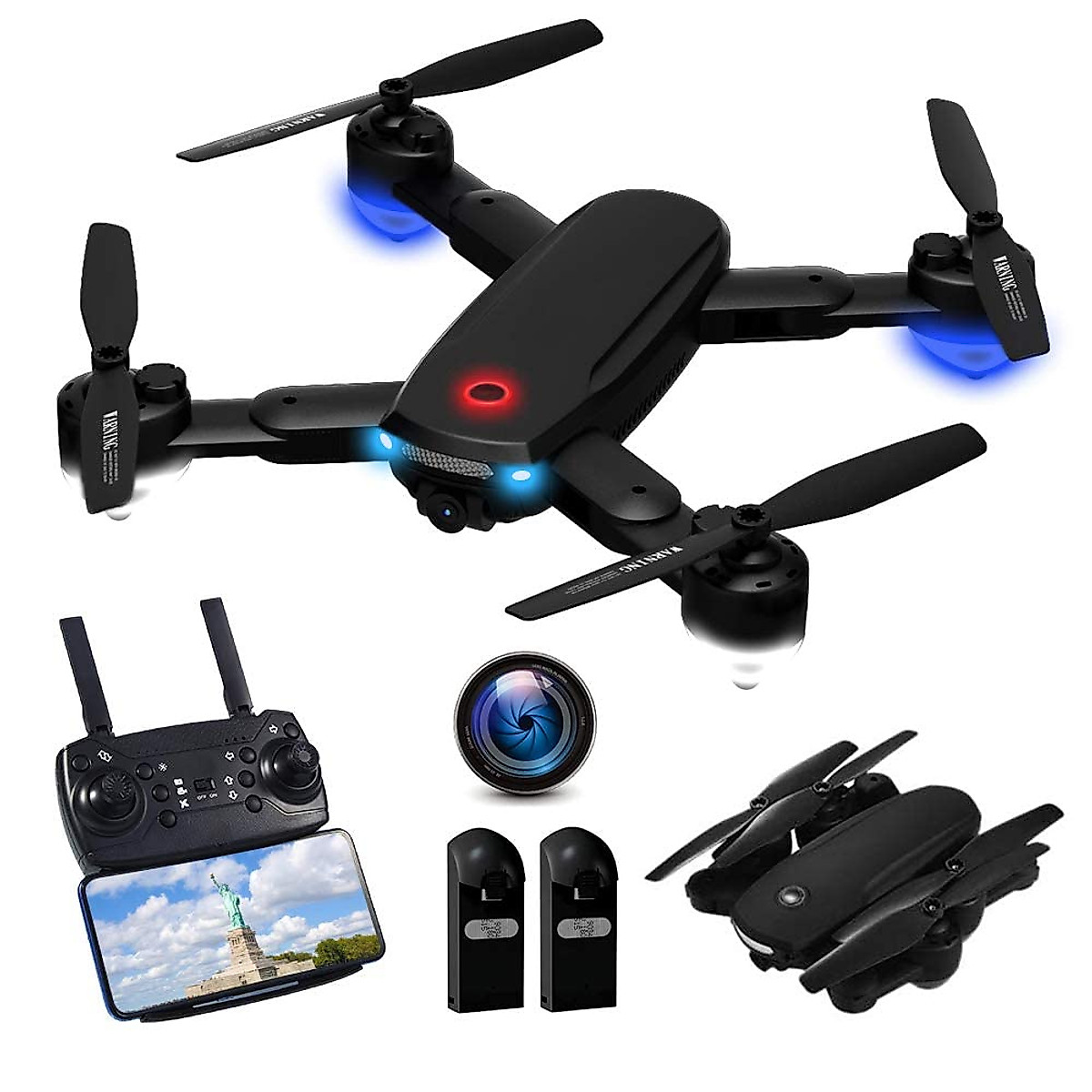 Drone with 720P Camera for Adults - R10 Foldable WiFi FPV RC Quadcopter - Altitude Hold - Gesture Photography - APP Control - Includes 2 Batteries
