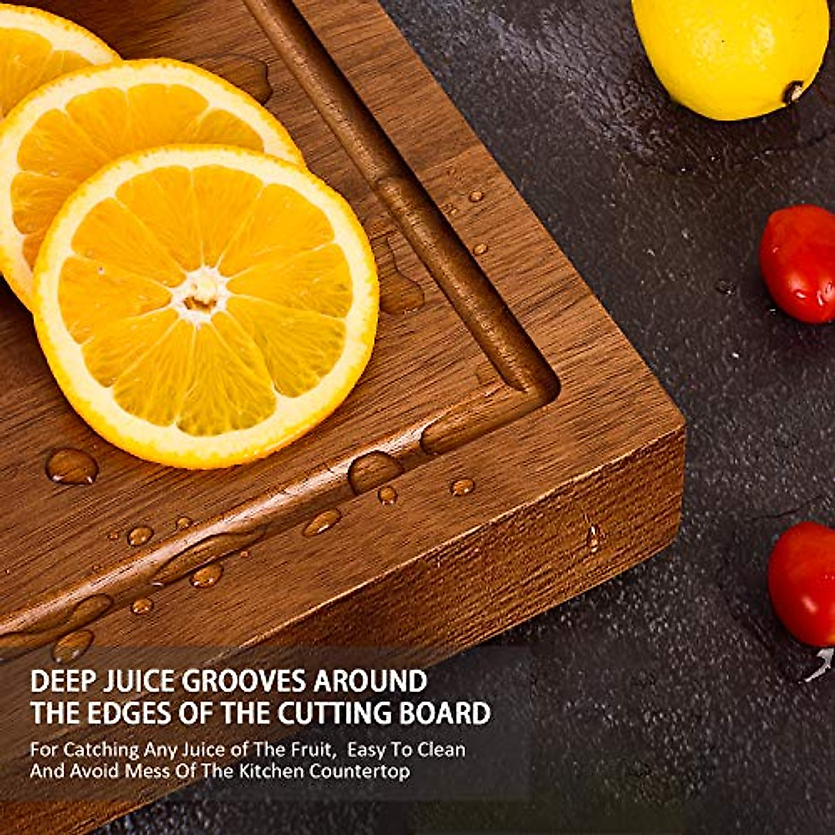 Acacia Wood Cutting Board for Kitchen(16" X 11"), Large Wooden Kitchen Chopping Boards 1.3 Inch Thick with Juice Groove and 3 Compartments as Cheese Board for Meat and Vegetables