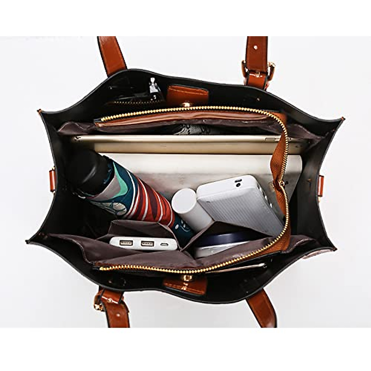 Patent Strap Shoulder Bags Ostrich Pattern Handbags 3pcs Hobos with Matching Wallet Tote Purse (Brown)