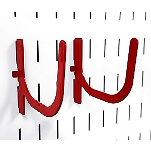 Wall Control Slotted Pegboard U-Hook for Wall Control Pegboard Only, 4" Peg Hook Reach, 2-Hook Pack (Red)