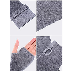 Bememo 4 Pairs Punk Gothic Long Fingerless Gloves Knitted Arm Warmer Elbow Length Gloves Thumb Hole Gloves (Dark Grey, Light Grey, Striped Color)