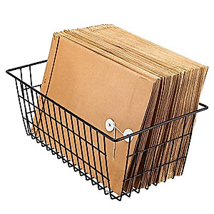 SANNO Freezer Baskets Wire Storage Baskets Closet Baskets Bin Farmhouse Organizer Storage Bins Large Organizer Bins for Home, Office, Bathroom, Pantry Organization Storage -Black Set of 2, 15.7"