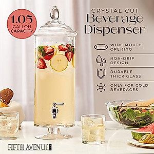 Fifth Avenue Crystal Beverage Dispenser for Countertop - 1 Gallon Large Glass Drink Dispenser w/Spigot & Lid - Party Drink Dispenser for Sweet Tea Lemonade Punch Water, Juice Dispensers for Parties