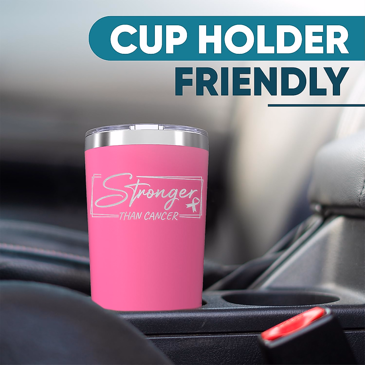 shop4ever Breast Cancer Stronger Than Cancer Insulated Tumblers 20 oz. with Lid, Stainless Steel Cups Travel Coffee Mug (Pink)