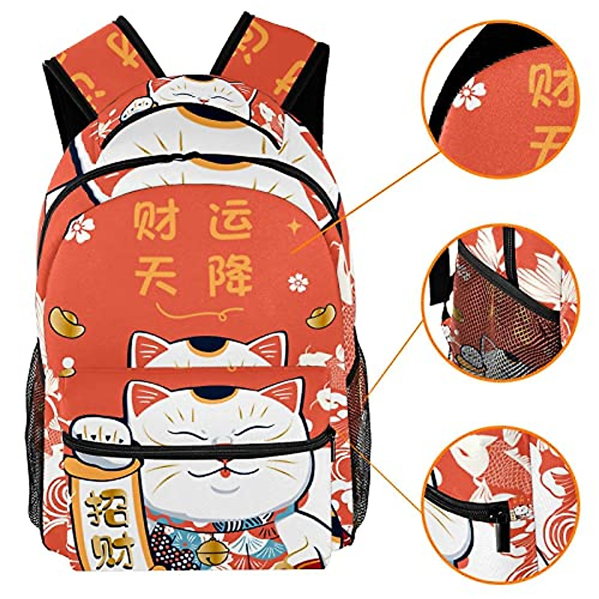 Red Lucky Cat Kids School Backpack Teens Casual Daypack for Preschool Kindergarten Travel