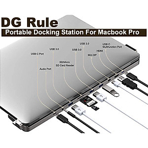USB C Hub,10-in-2 USB C Adapter for MacBook Pro 16 inch (2017-2022) with 4K HDMI miniDP, 3 USB 3.0 Ports, SD/TF Cards Reader, 100W Power Delivery Thunderbolt 3 Dock, 3.5mm Audio, Space Grey