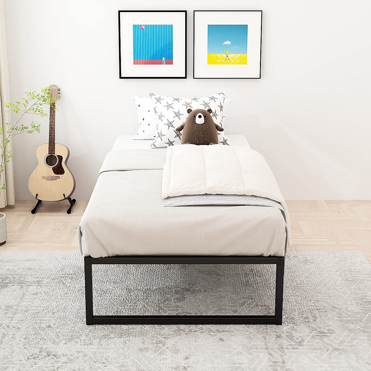 Lutown-Teen 16 Inch Twin XL Bed Frames Heavy Duty Sturdy Metal Platform Bed Frame No Box Spring Needed, Noise Free, Easy Assembly, Black