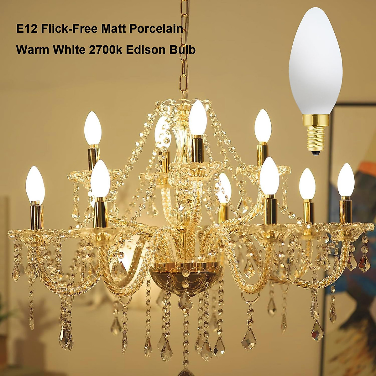 XININSUN E12 Frosted Candelabra Bulb 40W Equivalent, E12 LED Matt White Porcelain Dim-to-Warm 2000-2800K CRI 92 Excellent Color Accuracy, Dimmable LED Bulb Candle Chandelier Bulbs,6 Pack