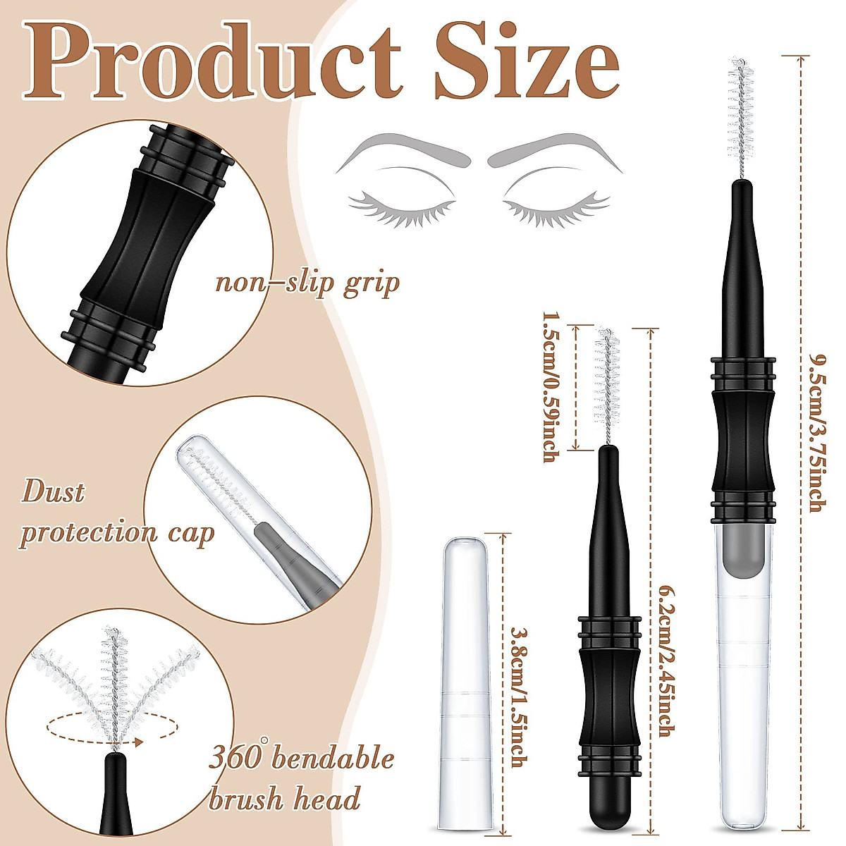 100 Pcs Micro Eyebrow Brush with Cap Brow Lamination Brush Eyelash Brow Brush Lash Filler Eyebrow Lash Lift Tools for Eyebrows and Eyelashes Extensions (Black)