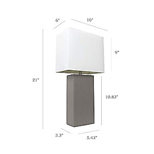 Elegant Designs LT1025-GRY Modern Leather Table Lamp with White Fabric Shade, Gray