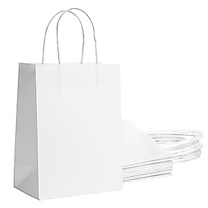 COGLARING Kraft Paper Gift Bags 6.3x3.2x8.3 100pcs White Thickened 120g w/Handles Bulk Wedding Birthday Party Favor Bags Retail Shopping Bag Craft Takeouts Business Bags