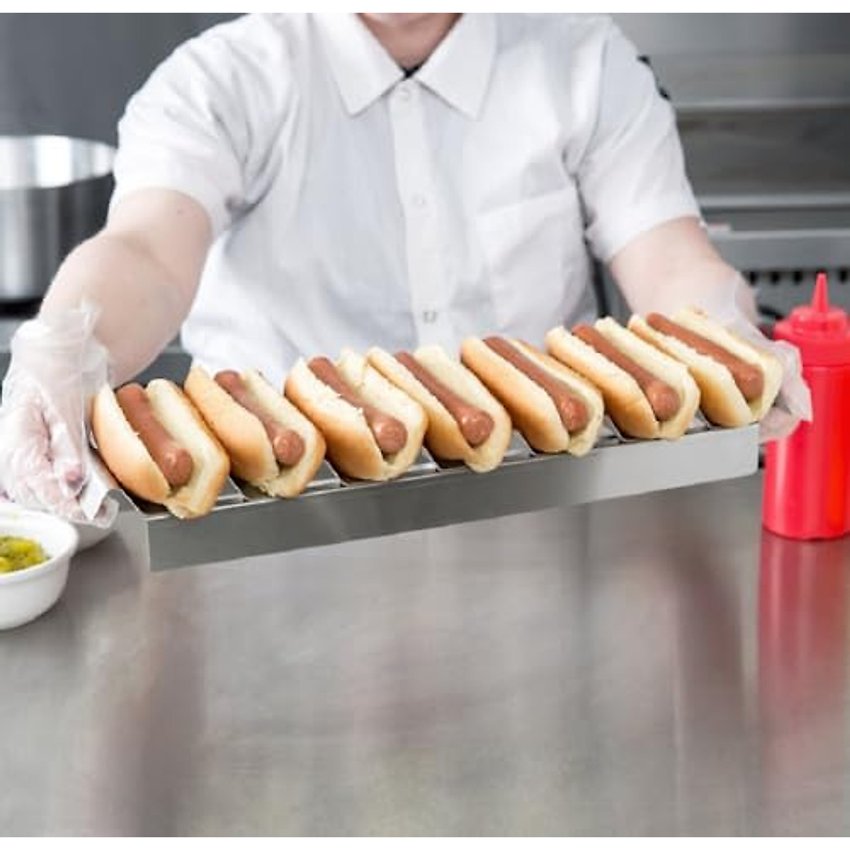 Soro Essentials- 7 Slots Stainless Steel Hotdog Preparation Tray- Hot Dog Corn Dogs Breakfast Sausage Tray Picnic Cart Accessories Easy Way to Serve Tacos and Hotdogs for Home Outdoor Party