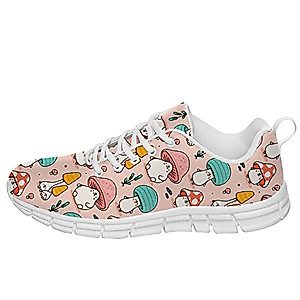 bymme Womens Girls Cute Cartoon Mushroom Shoes,3D Print Personalited Soft Tennis Walking Sneakers Gifts for Friends,Men Size 3.5,Women Size 5.5