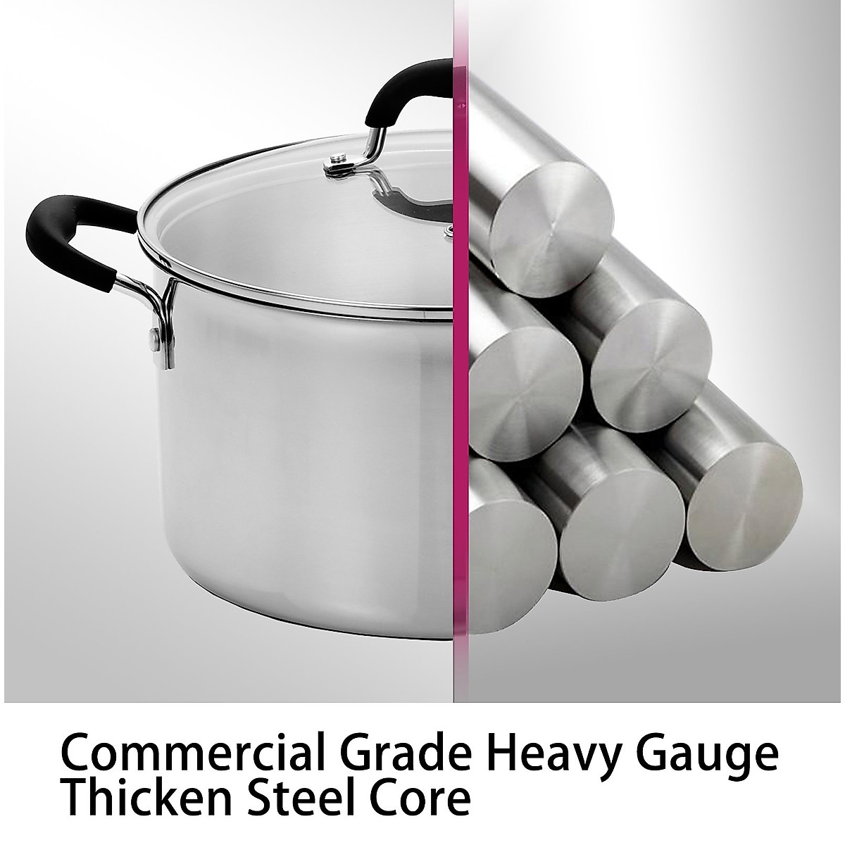 Finnhomy Approved AISI304 (18-10) Stainless Steel 8-Quart Stock Pot with Cover, 3 Layers Base,Induction Base Safe, Metallic