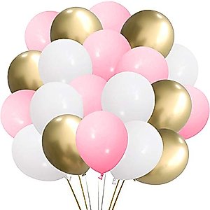 Pink Gold White Latex Balloons, 50 Pack 12 Inches Party Balloons Helium Balloons for Girl Baby Shower Birthday Bridal Shower Wedding Party Decorations Supplies