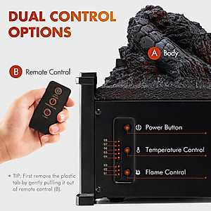 23 inch Electric Fireplace Heater Portable for Indoor, Living Room, Large Room, Logs with Lights, 3D Flame Effects, Adjustable Brightness, Timer, Remote Control,1400W