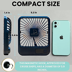 Fan for Cruise Ship Cabin Approved with Magnetic Hook - Fan with Magnetic Base Hook, USB Rechargeable - Battery Powered Portable Travel Fan for Cruise, Travel Fan for Sleeping, The Original Cruise Fan